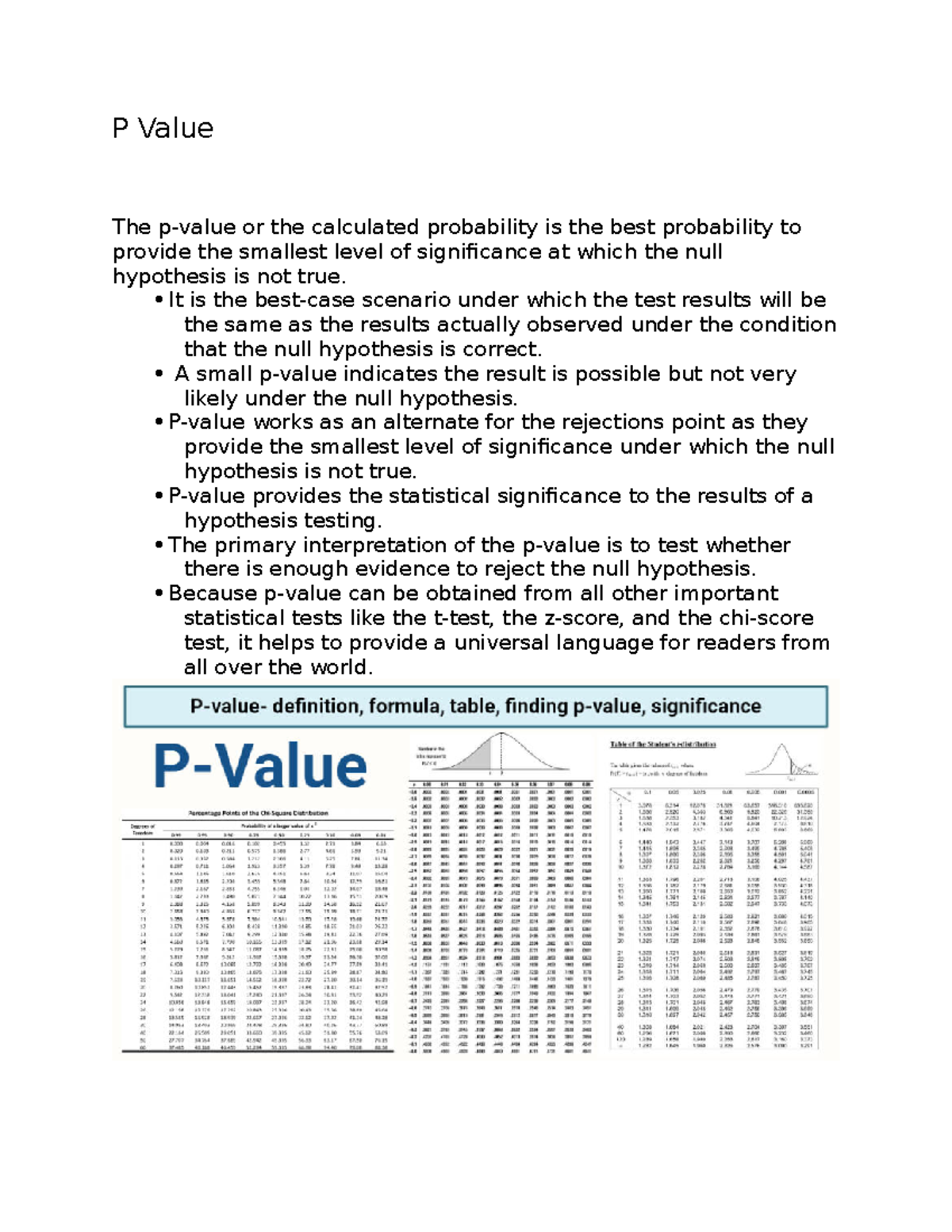 P Value - notes - P Value The p-value or the calculated probability is ...
