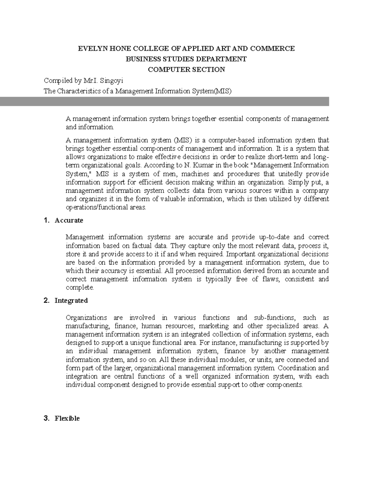 Char-notes MIS - Lecture notes 1-5 - Management information system ...