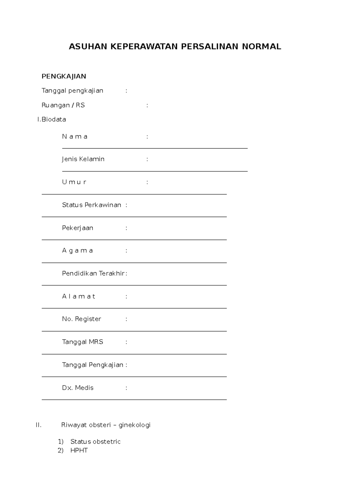 Format Pengkajian Maternitas NEW - ASUHAN KEPERAWATAN PERSALINAN NORMAL ...