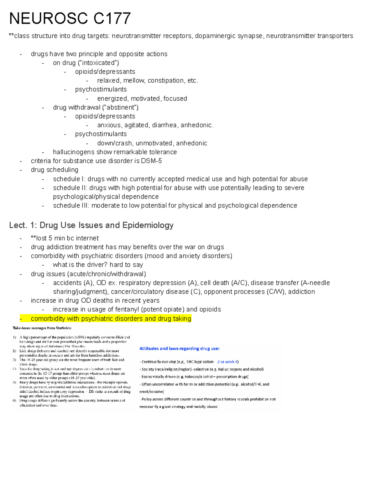 Neurosc C177 Lecture 1 Notes - NEUROSC C **class structure into drug ...