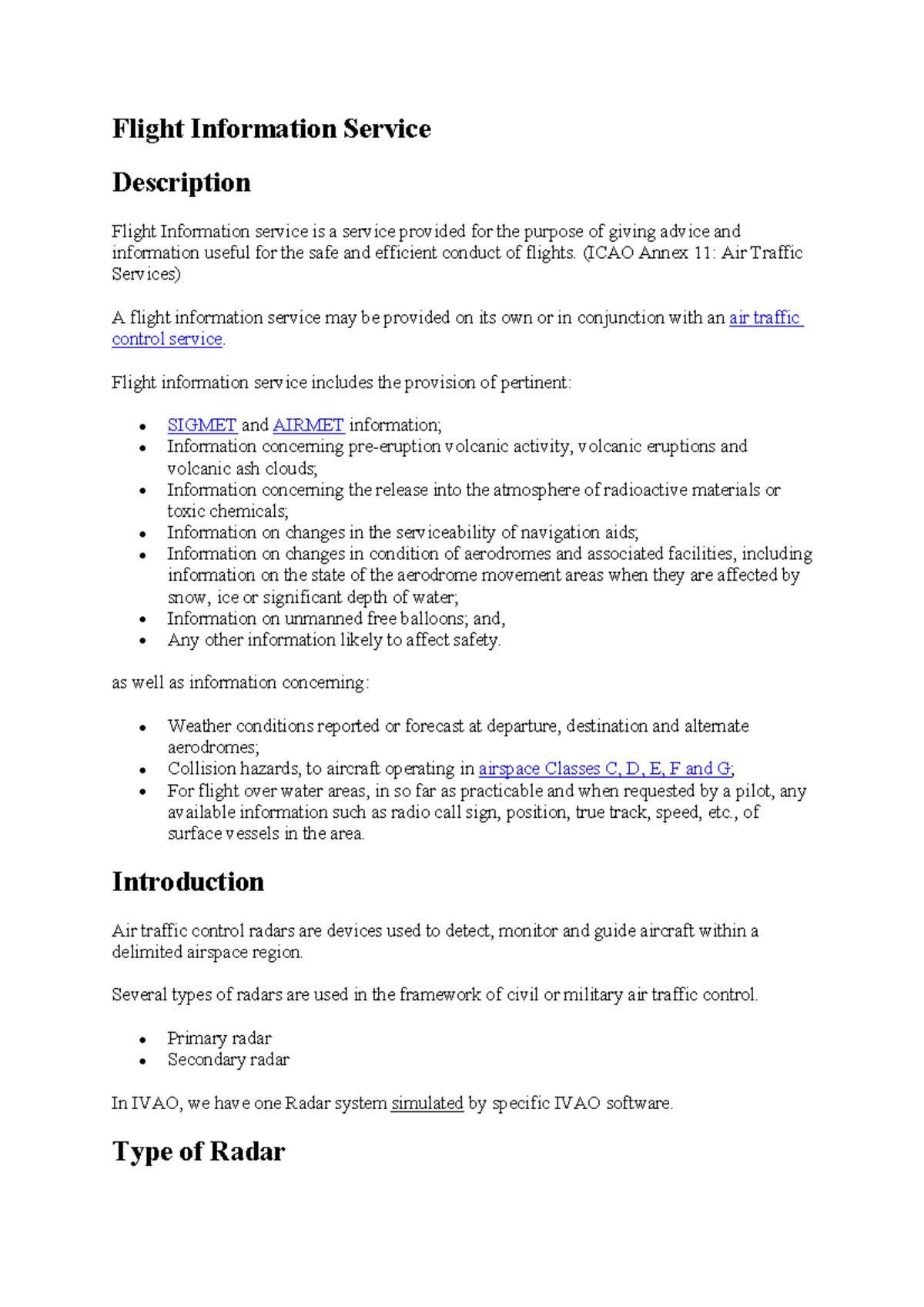 Flight info service - systems used aerodrome - Flight Information ...