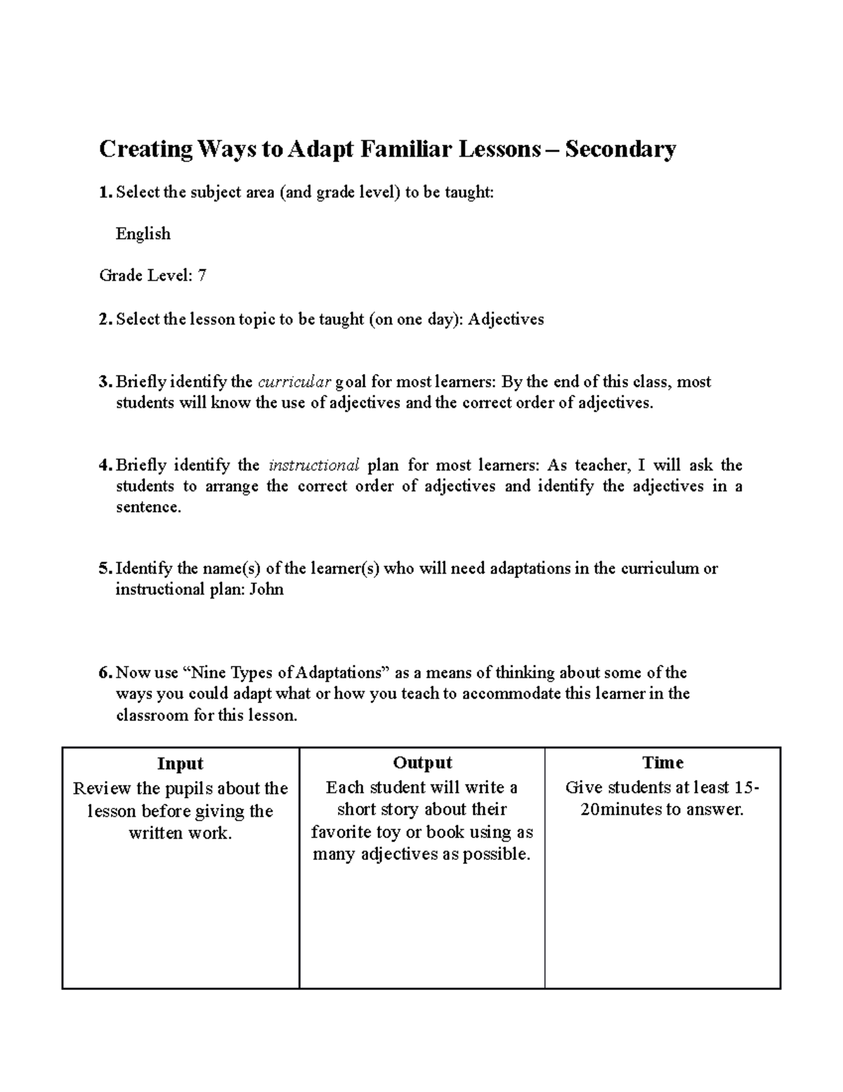 FORM 1 AND 2 edited 1 - creative ways - Creating Ways to Adapt Familiar ...