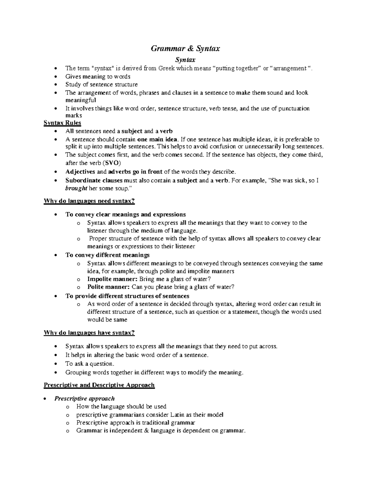 Grammar And Syntax Lecture Notes Grammar And Syntax Syntax The Term