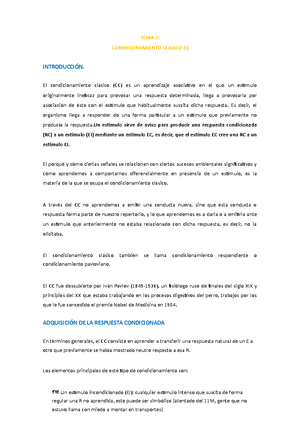 TEMA 2 condicionamiento clasico - TEMA 2: CONDICIONAMIENTO CLASICO (I ...