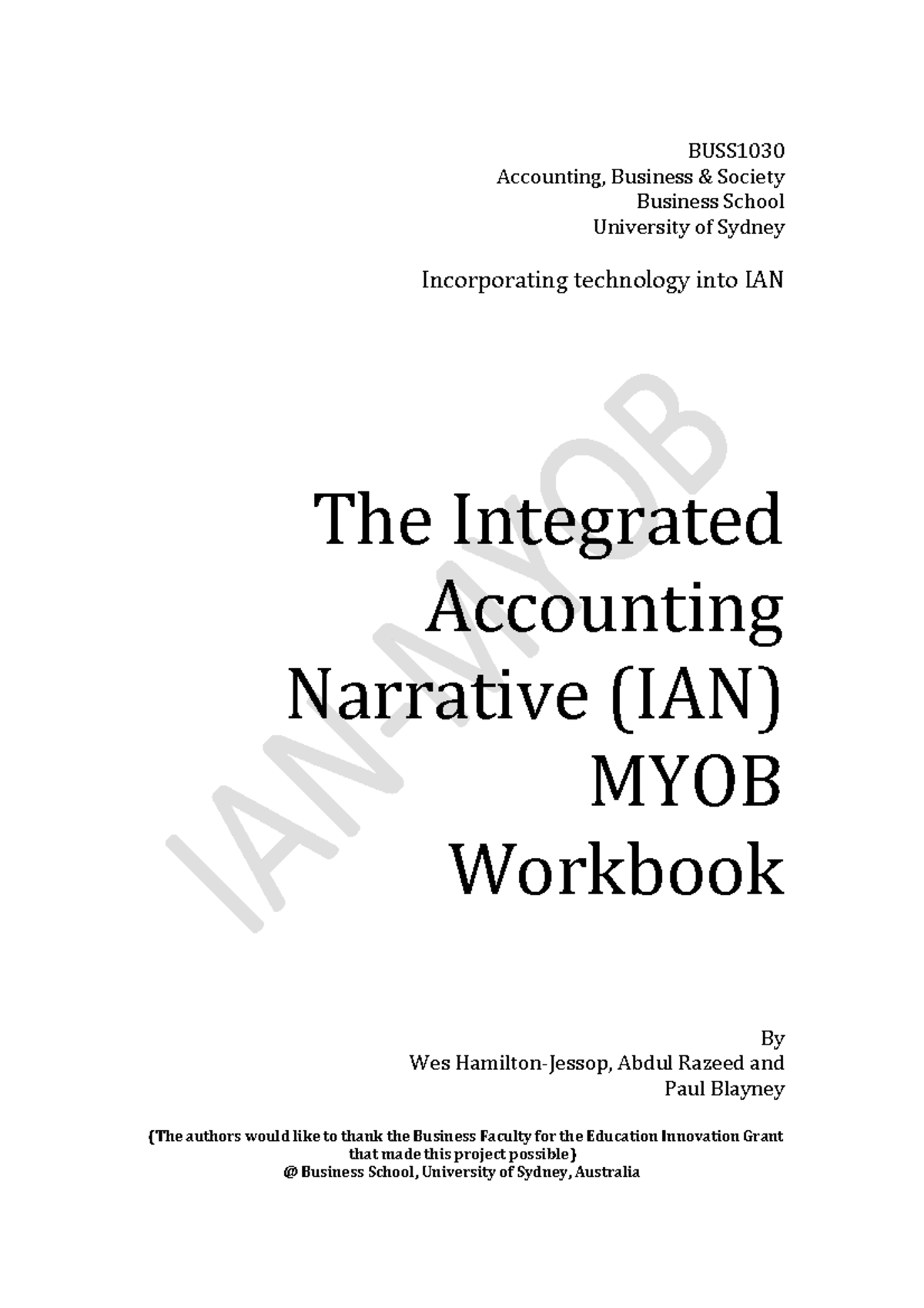 MYOB Workbook - sem1 2019 - BUSS1030 Accounting, Business Society ...