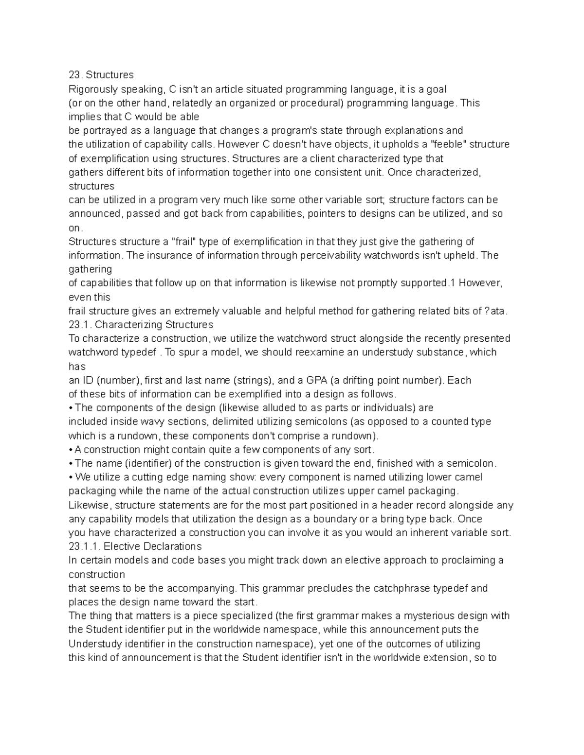 Intro To Computer Science Chpt 23 Notes Structures Rigorously Speaking C Isnt An Article