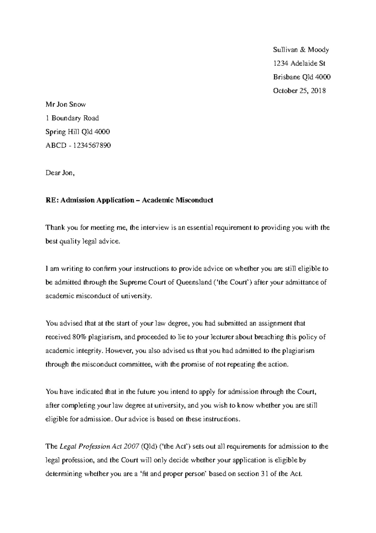 Assessment 3 - Letter - Grade: GPA 5 - Sullivan & Moody 1234 Adelaide ...