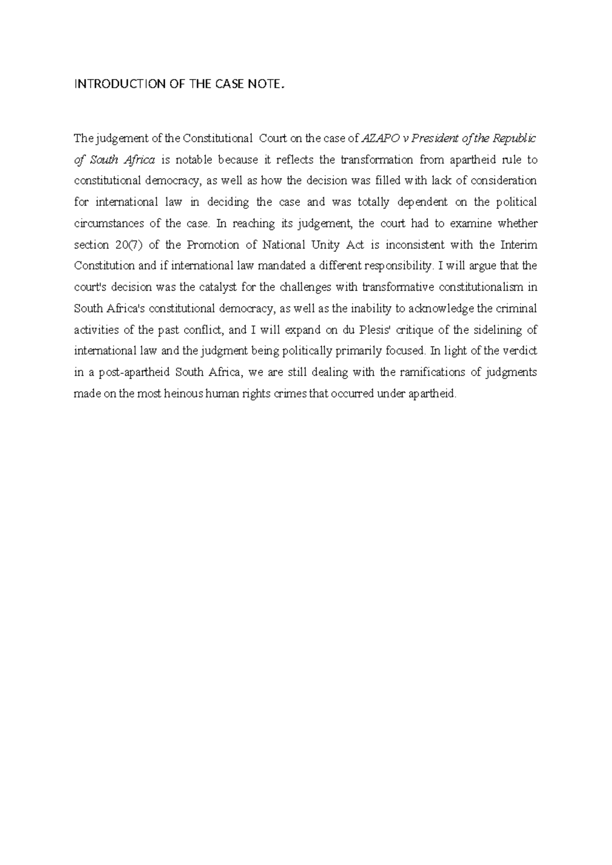 Introduction OF THE CASE NOTE FSAL - INTRODUCTION OF THE CASE NOTE. The ...