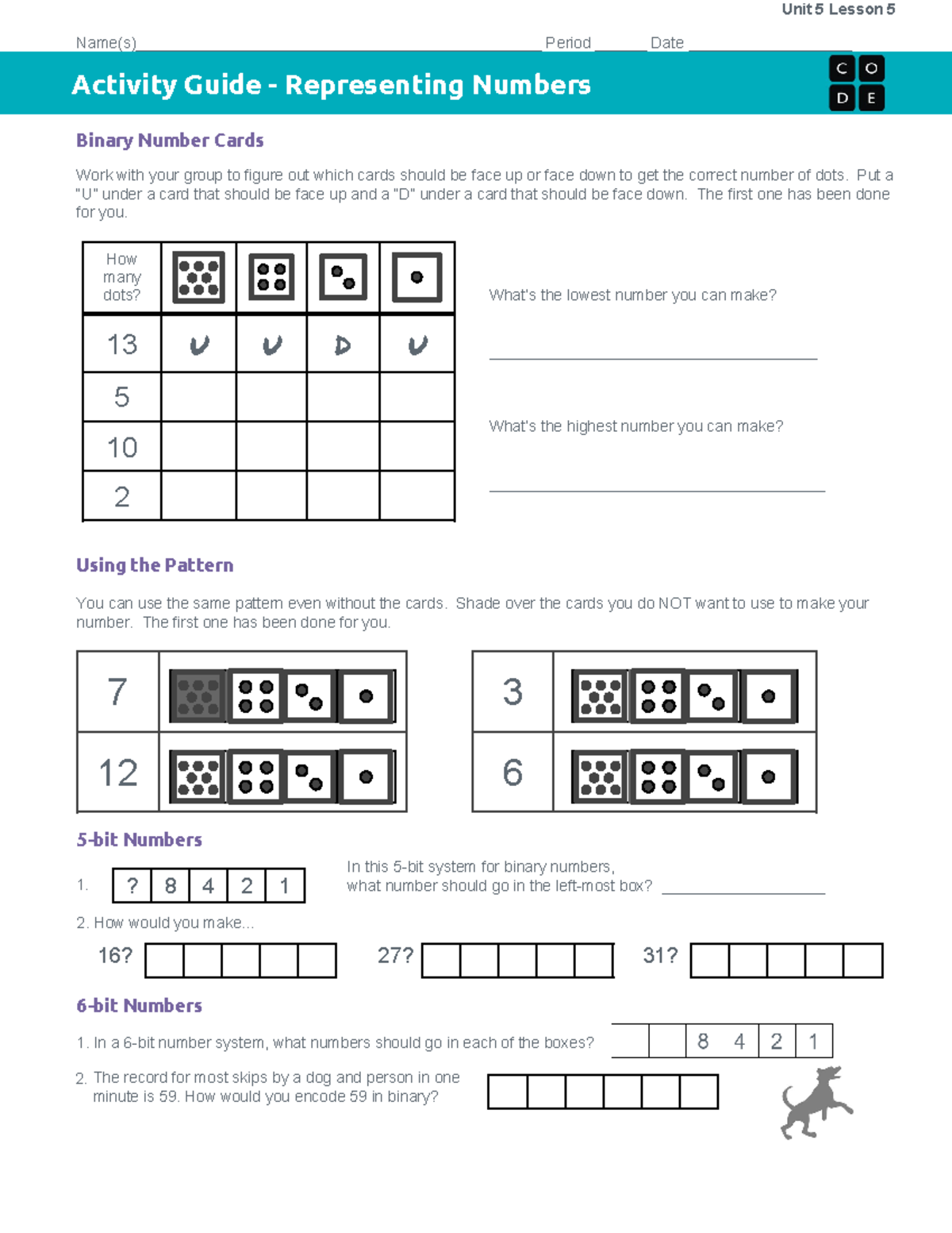 Copy of U5L05 - Activity Guide - Representing Numbers - Unit 5 Lesson 5 ...