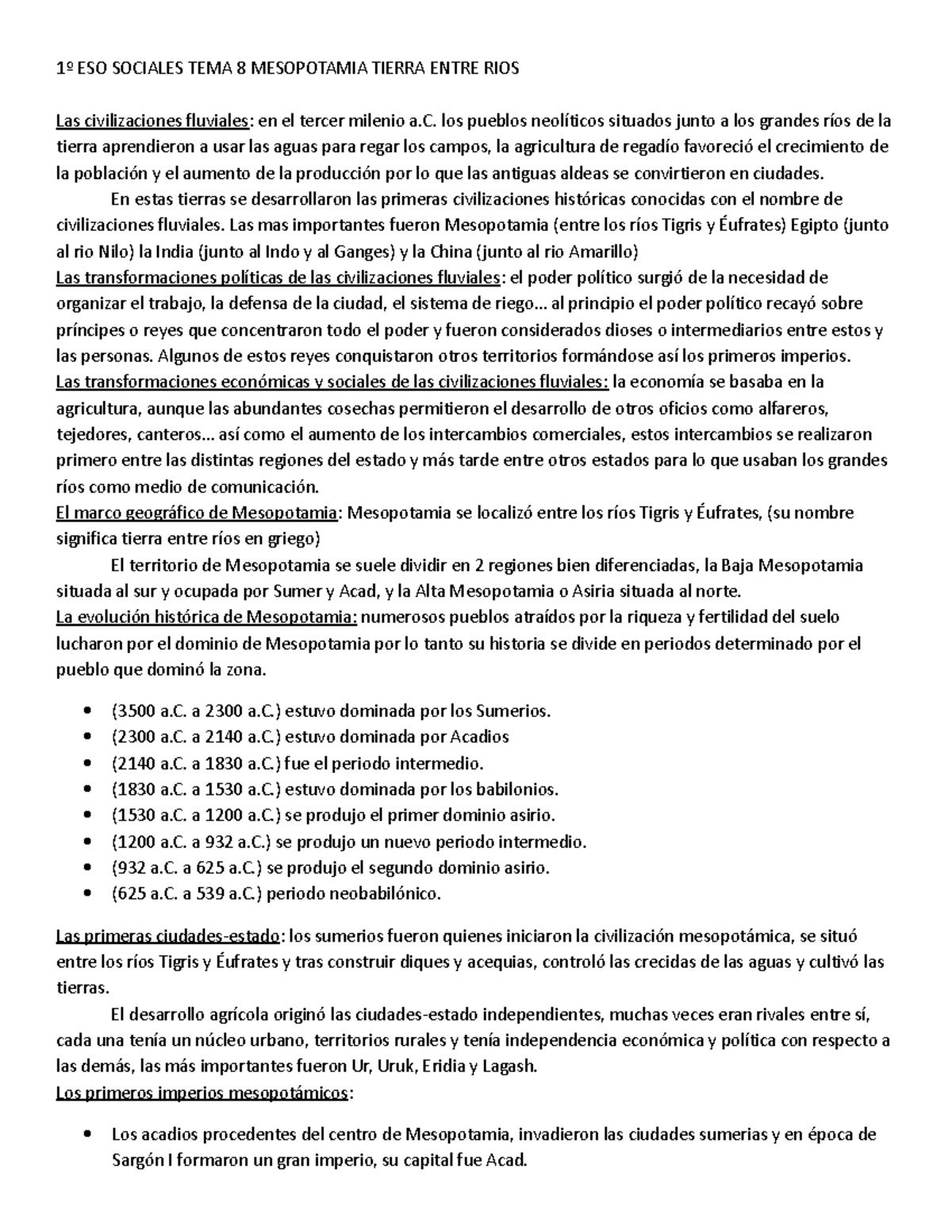 1º ESO Sociales TEMA 8 Mesopotamia Tierra Entre RIOS - 1º ESO SOCIALES TEMA 8 MESOPOTAMIA TIERRA ...