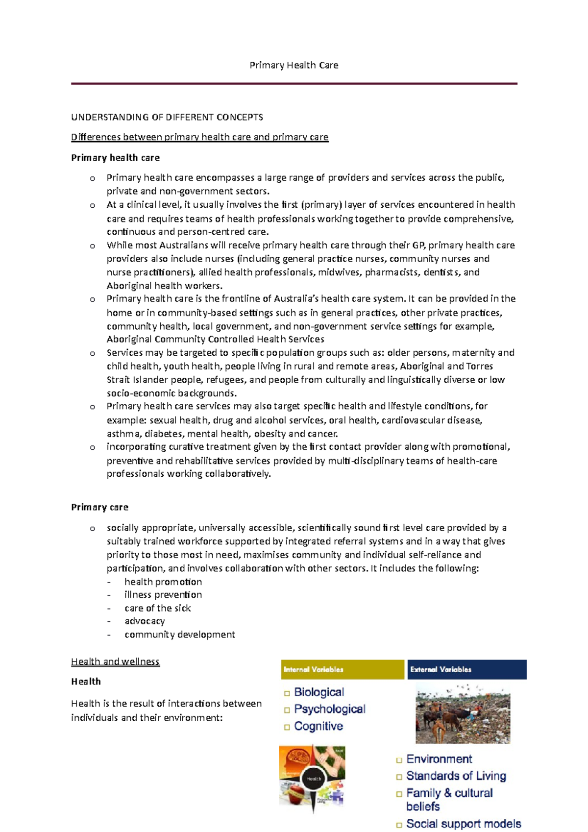 Primary Health Care summary - Primary Health Care UNDERSTANDING OF ...