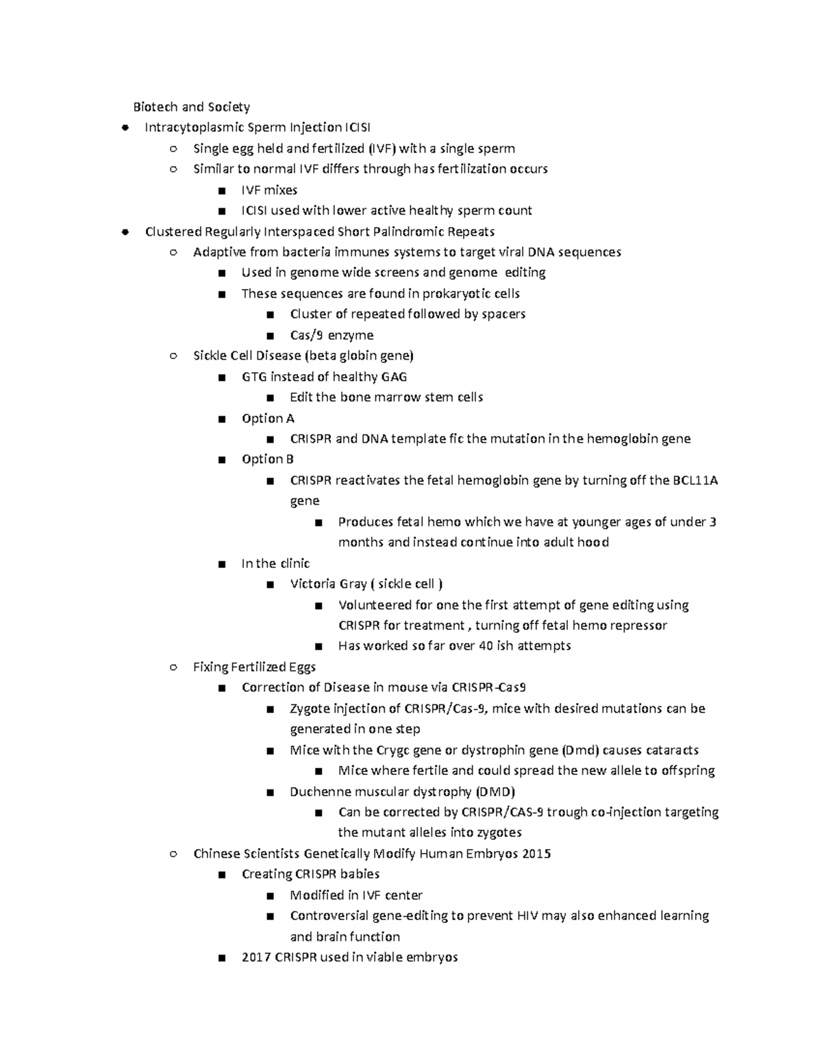 BIOL1010 Lecture #1 - Biotech and Society Intracytoplasmic Sperm ...