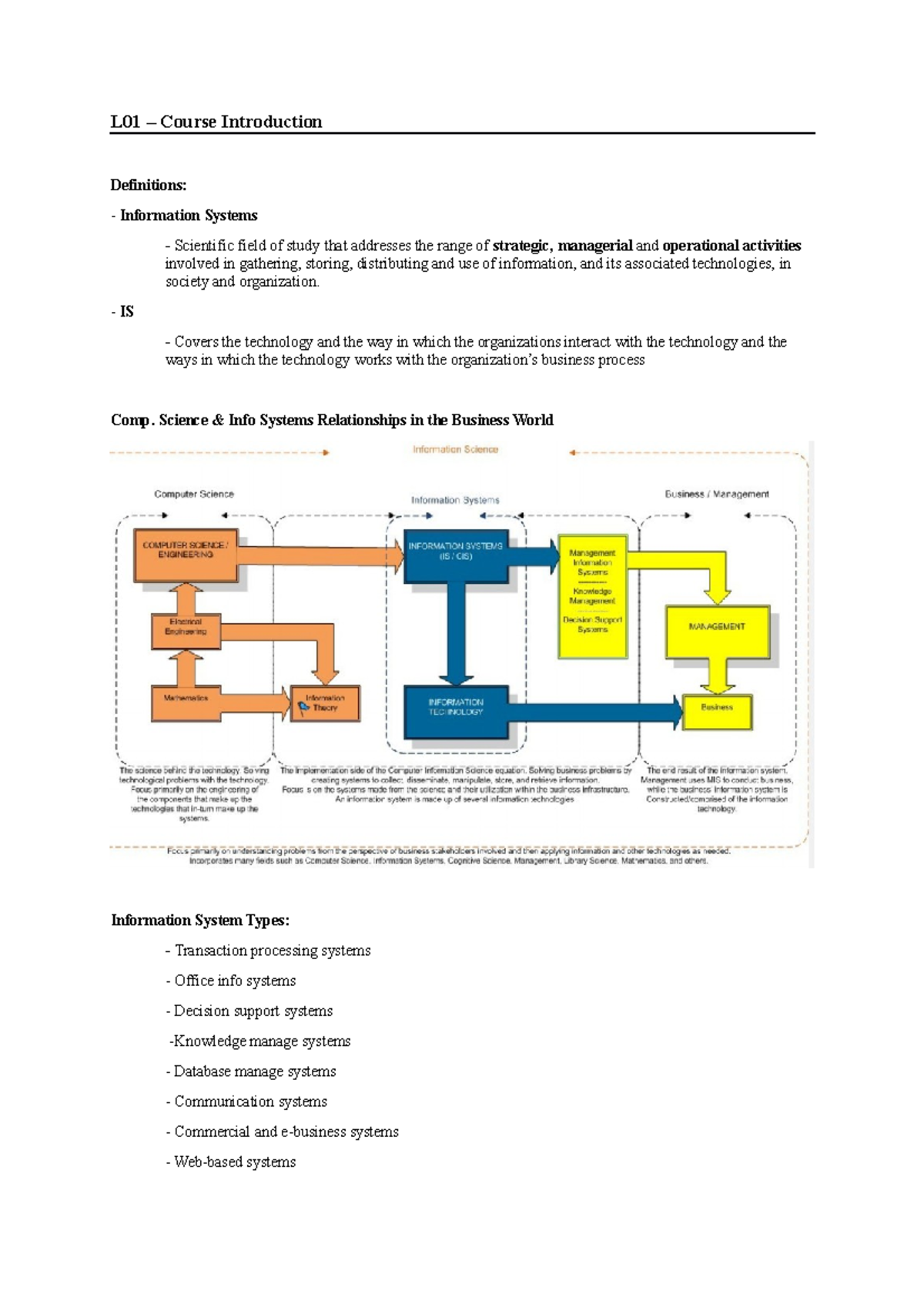 Forelesninger L01 - L02 - L01 – Course Introduction Definitions: Information Systems ...