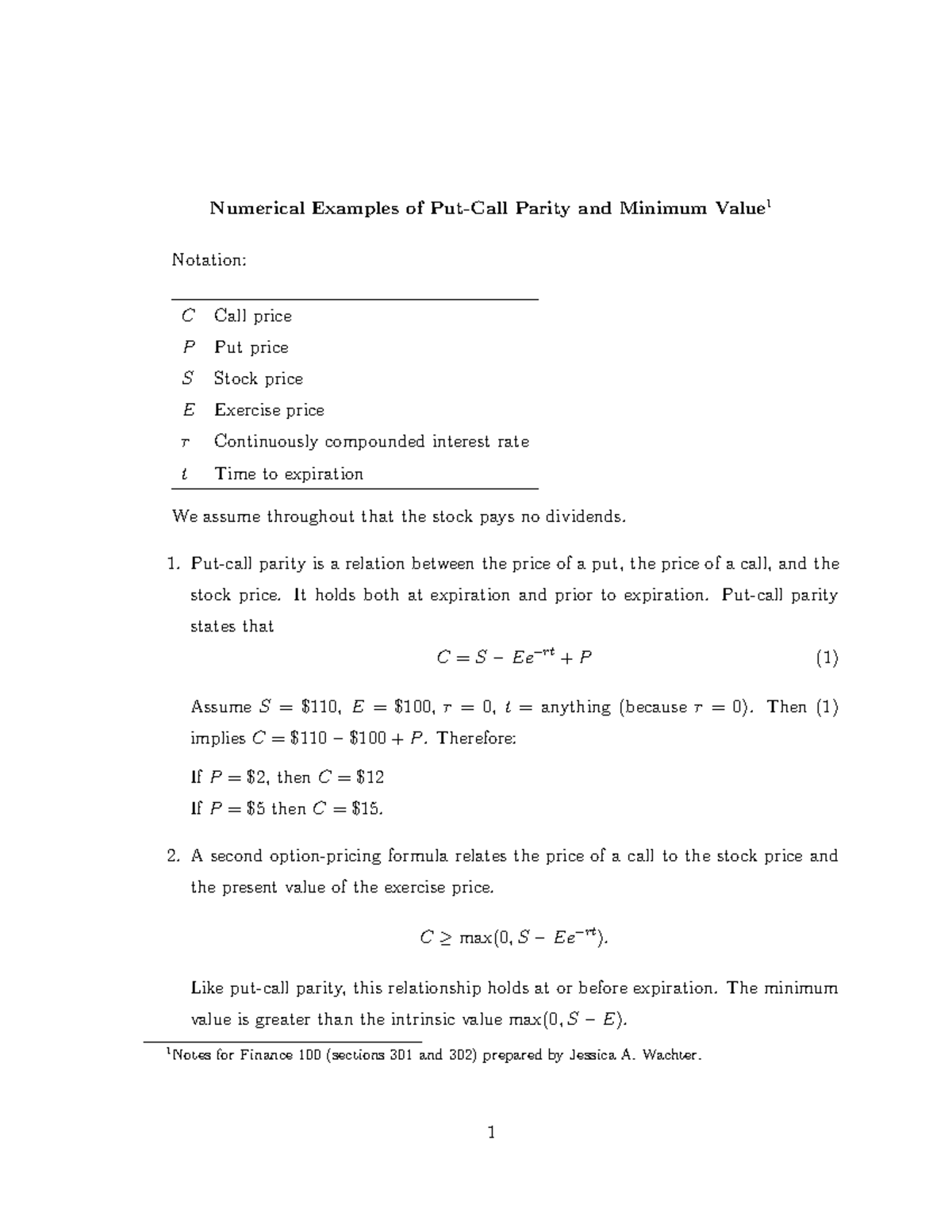 26. Numerical Examples of Put-Call Parity and Minimum Value - Put-call ...