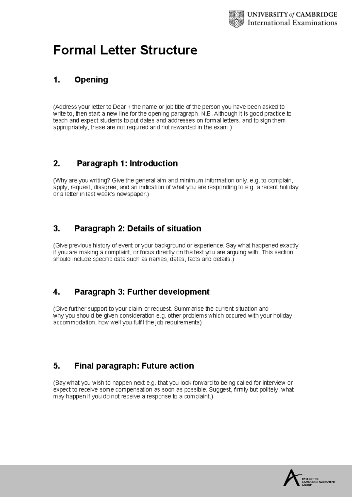 CIE Formal letter structure - Formal Letter Structure 1. Opening ...