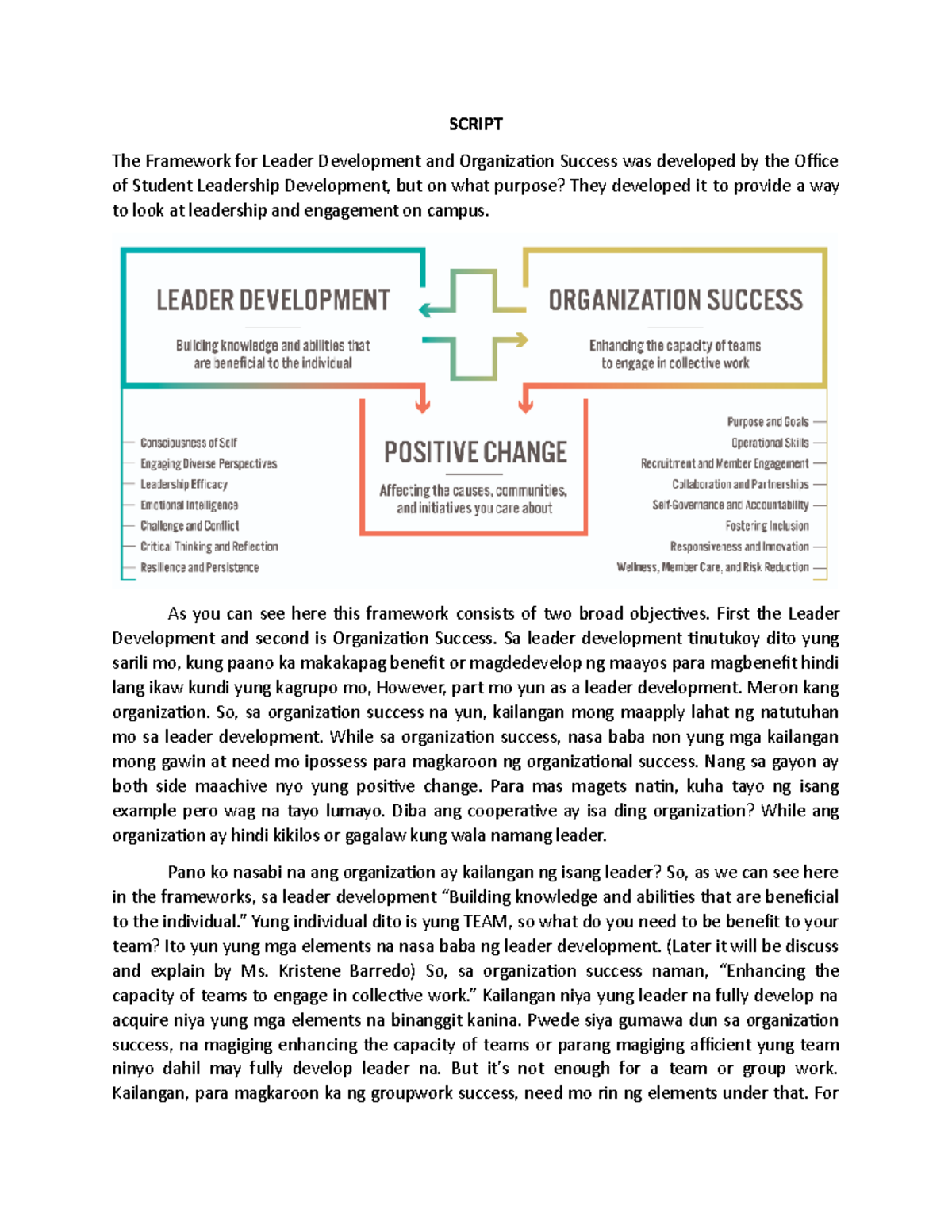 2nd Script for Coop Leadership - SCRIPT The Framework for Leader ...