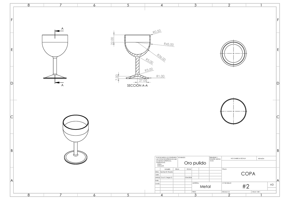 #2 - dibujo - A A 7. 27. R1. R3. R5. R36. R45. R0. 22. SECCIÓN A-A ...