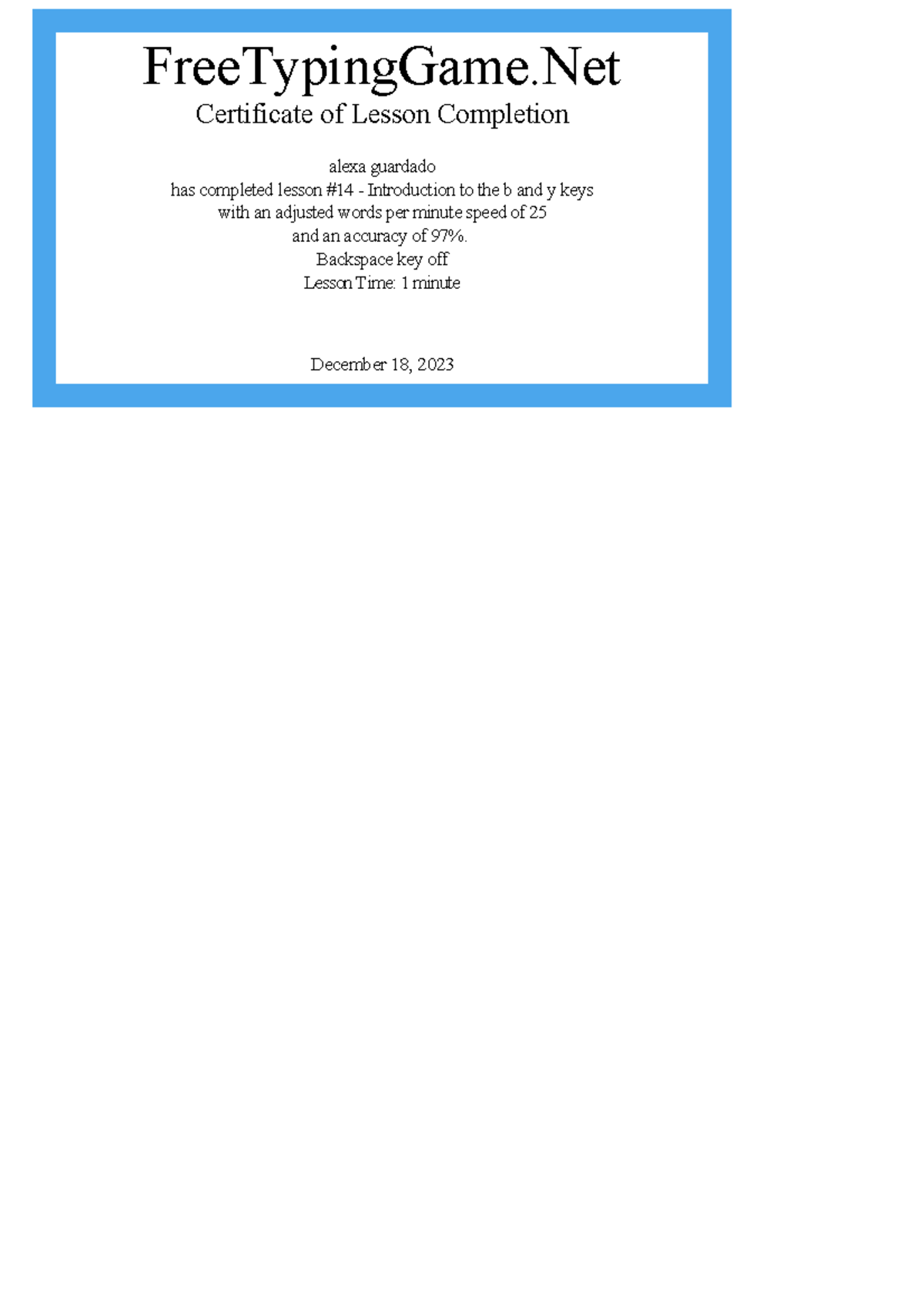 Typing Certificate (23) - FreeTypingGame Certificate of Lesson ...