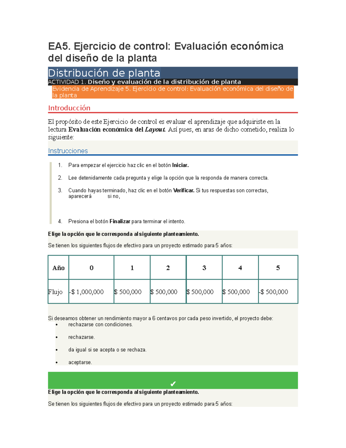 EA5. Ejercicio DE Control Evaluacion economica del diseño de planta ...