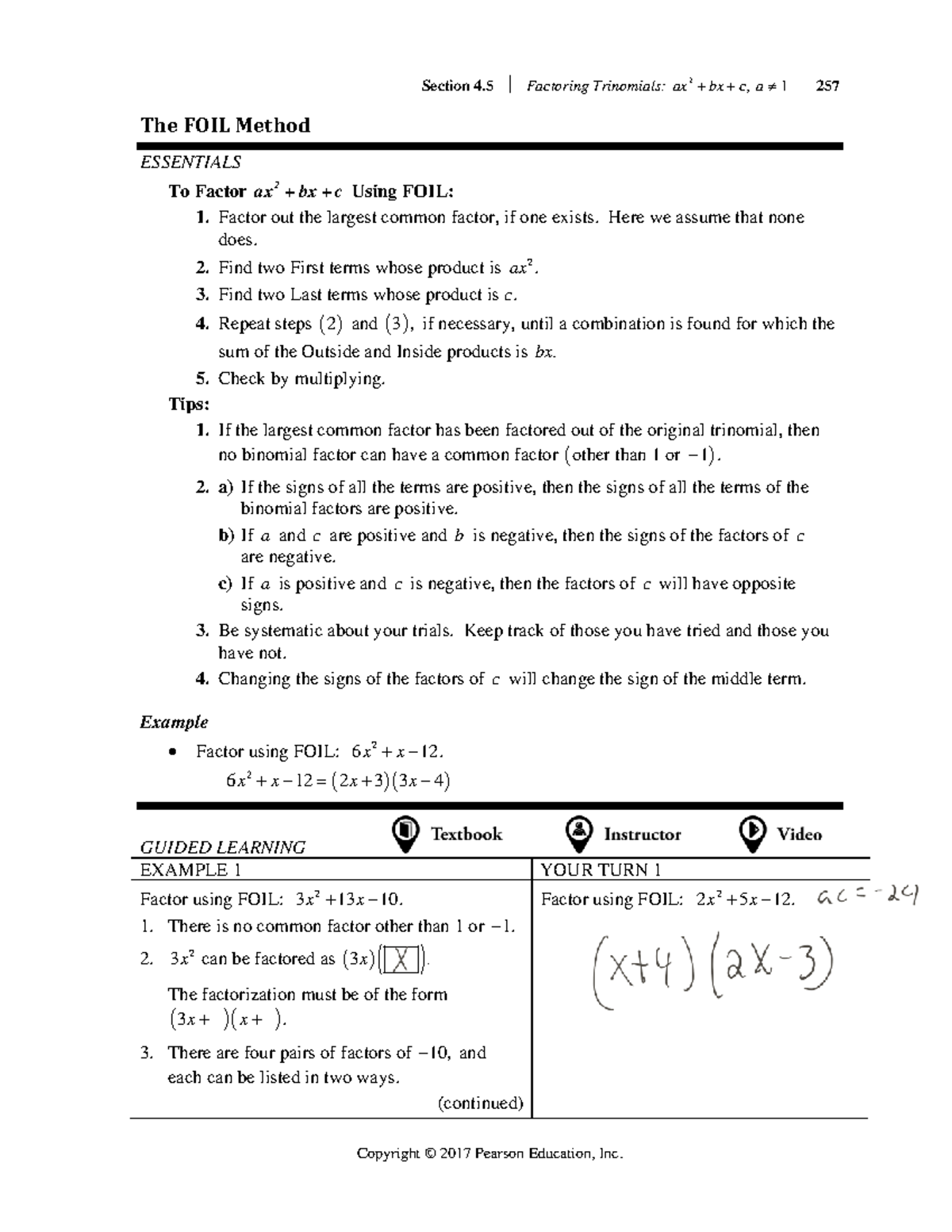 Section 4.5 VideoNotebook - The FOIL Method ESSENTIALS To Factor ax 2 ...