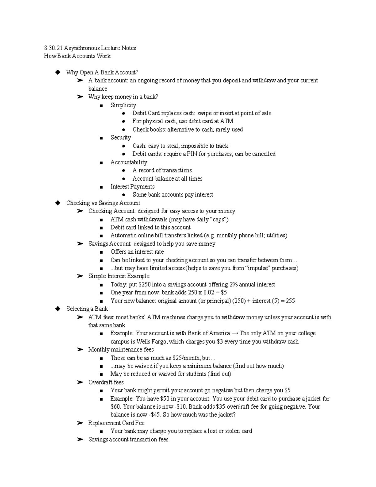 ECON254 Notes - 8.30 Asynchronous Lecture Notes How Bank Accounts Work ...