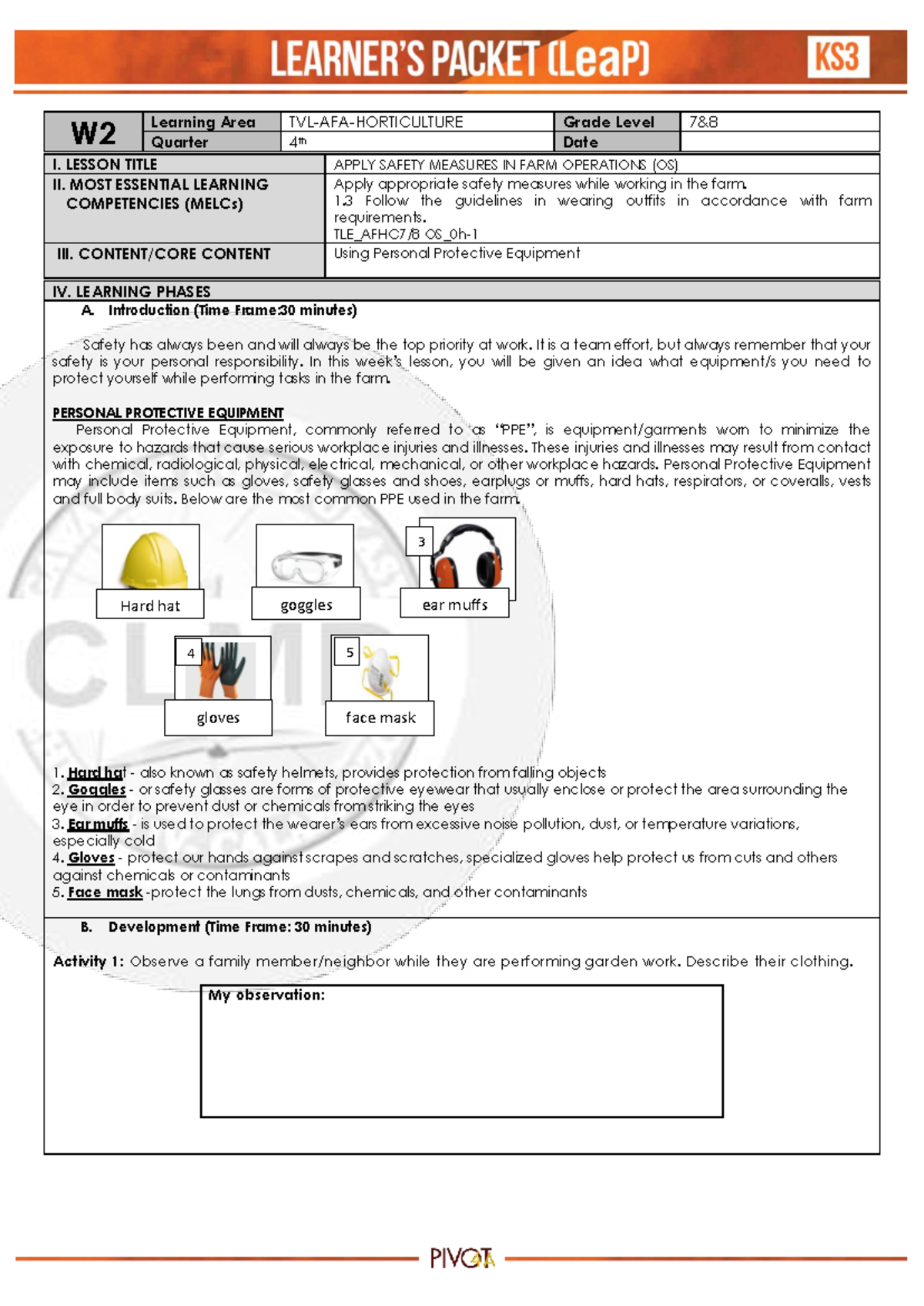 Q4 TLE AFA Horticulture 7 8 Week2 - W 2 Learning Area TVL-AFA-HORTICULTURE Grade Level 7& - Studocu