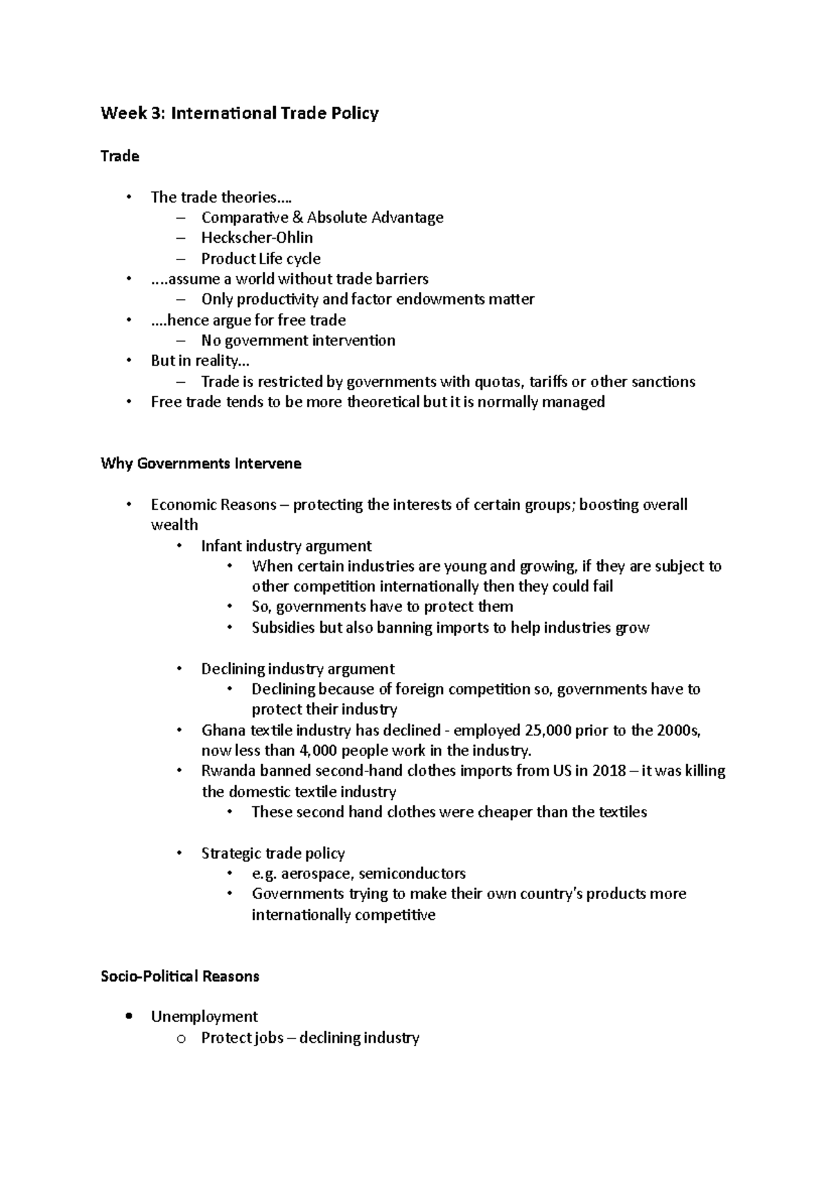 Week 3- International Trade Policy - Week 3: International Trade Policy ...