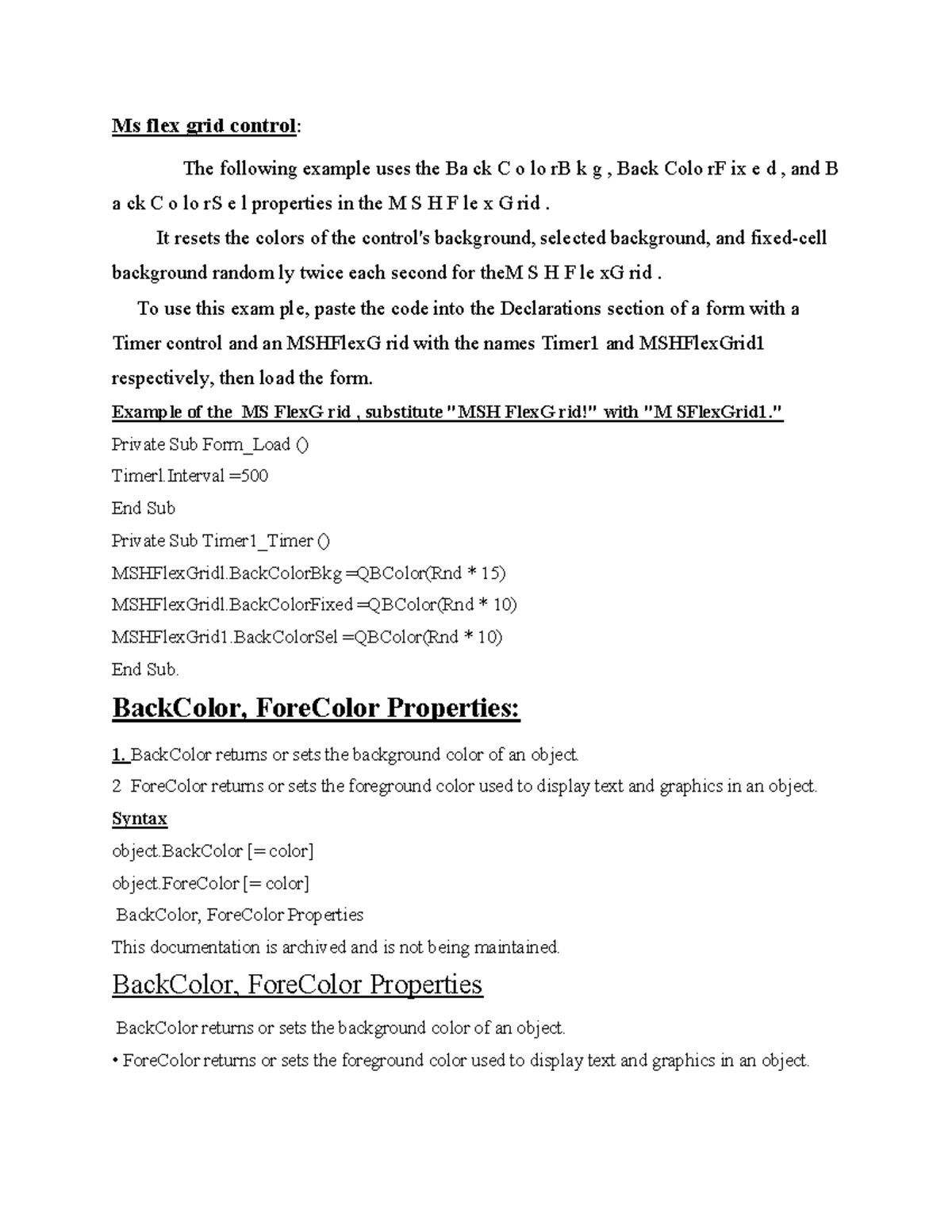 VB notes - Ms flex grid control: The following example uses the Ba ck C ...
