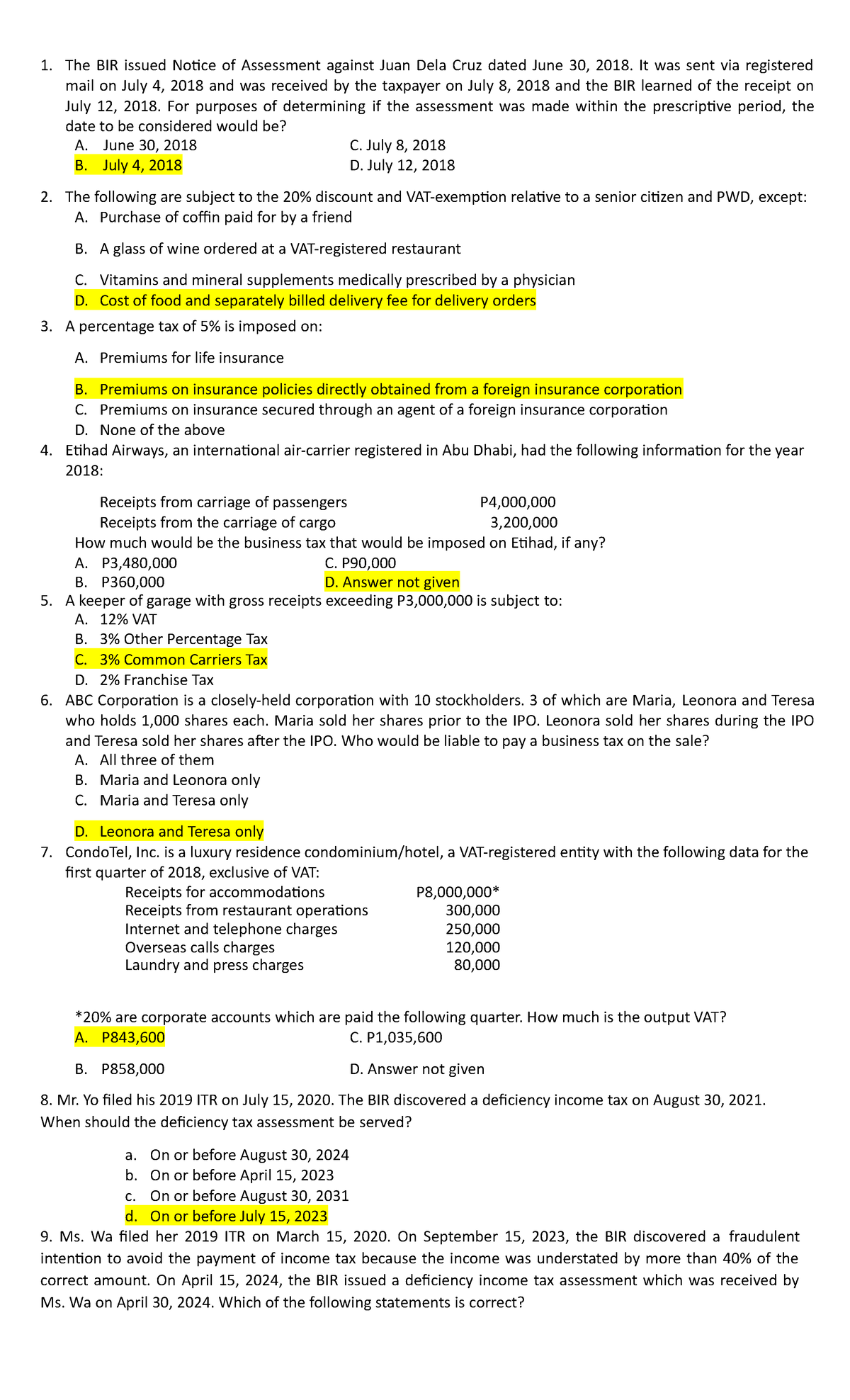 Mikel FInal Exam with answer - The BIR issued Notice of Assessment ...