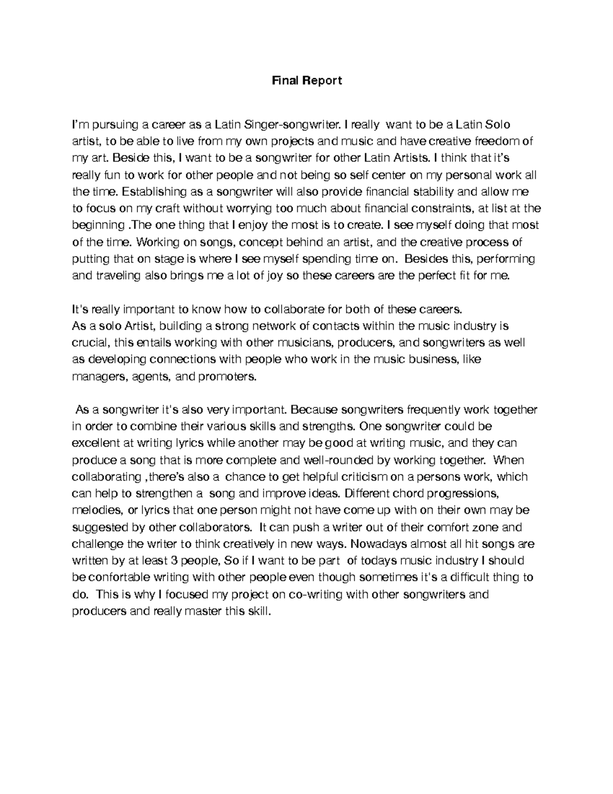 Final report Prof. D. 1 - Final Report I’m pursuing a career as a Latin ...