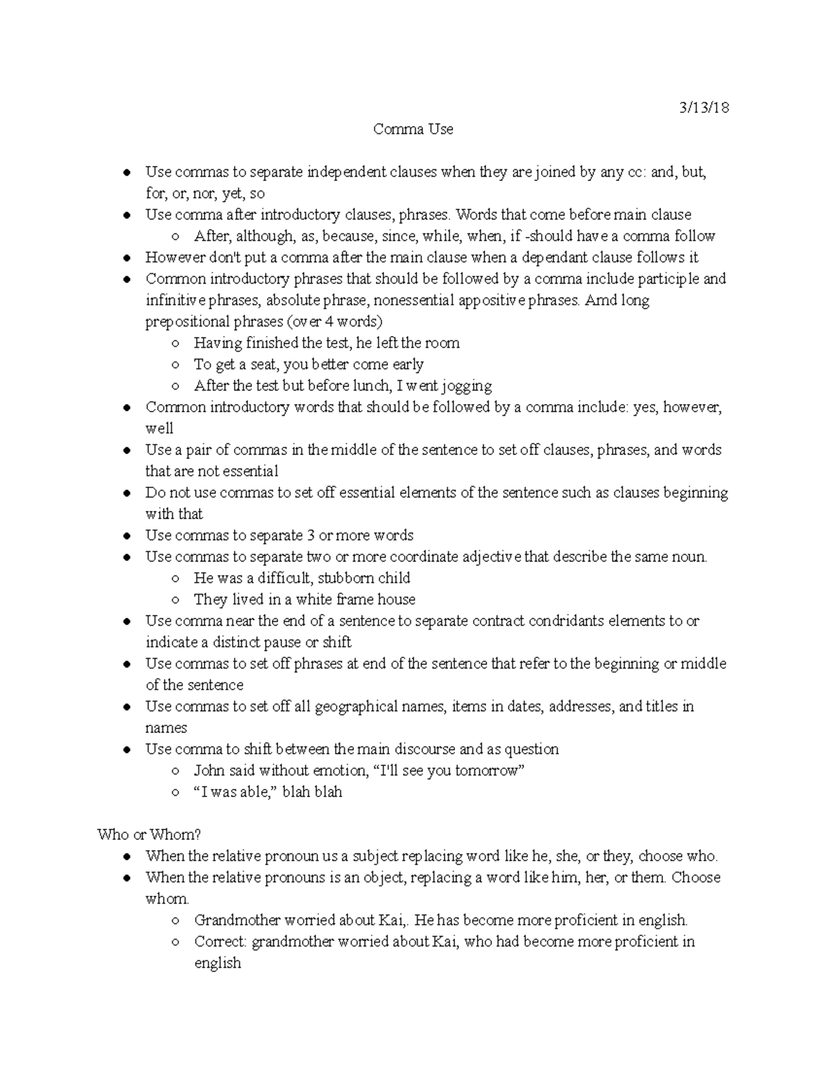 Notes - Richard Sowienski's Fiction Editing - 3/13/ Comma Use Use ...