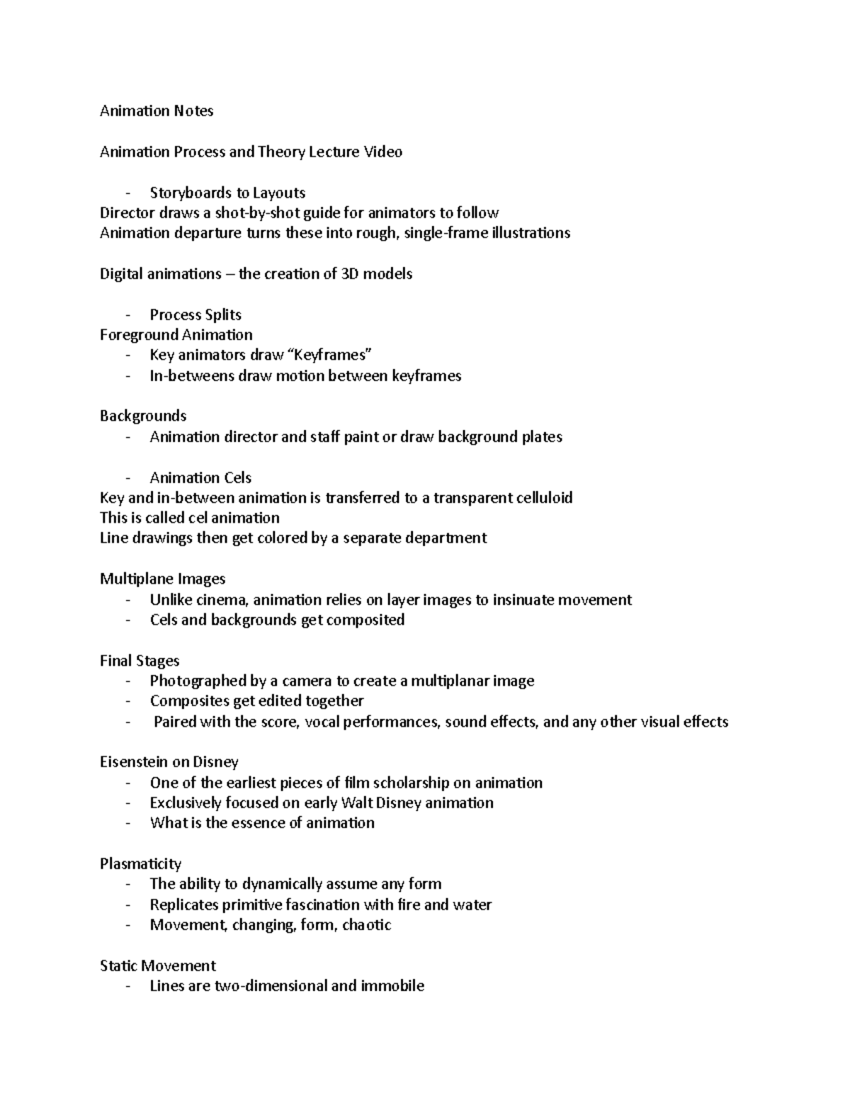 Animation Notes - Animation Notes Animation Process and Theory Lecture ...