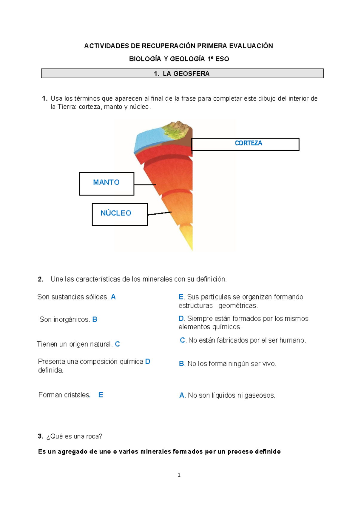 Actividades DE Recuperación Primera Evaluación Biología Y Geología 1º ...