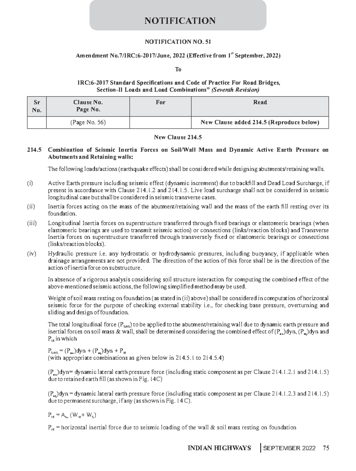 Amendment 7 IRC 6 Amendment 1 IRC 78 Part 2 September 2022 - NOTIFICATION NOTIFICATION NO. 51 st ...