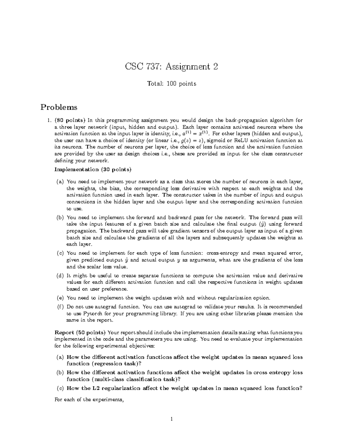 Assign 2 - CSC 737: Assignment 2 Total: 100 points Problems (80 points) In this programming ...