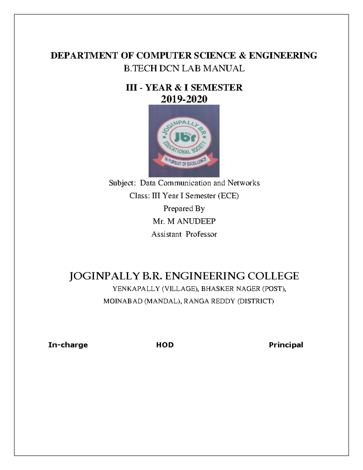 Complet DCN Lab Manual - network - DEPARTMENT OF COMPUTER SCIENCE & ENGINEERING B DCN LAB MANUAL ...