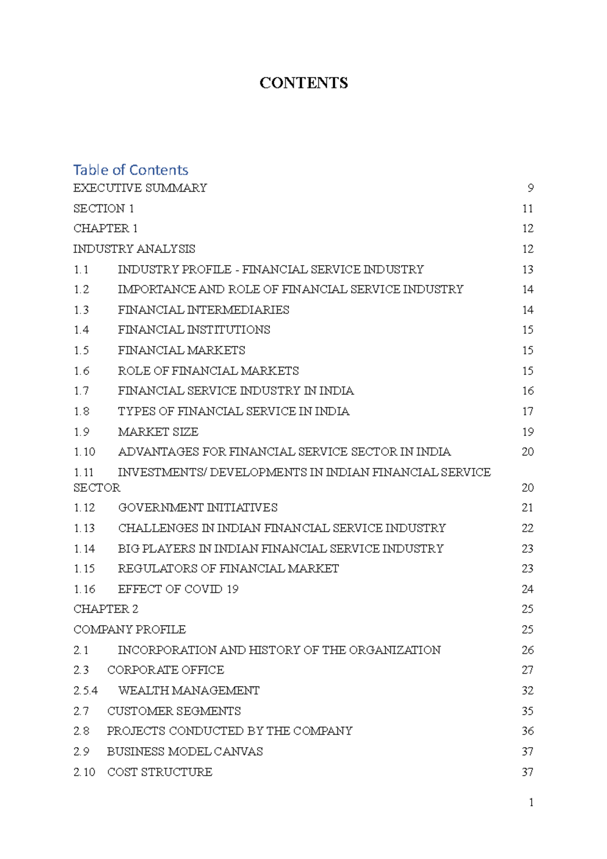 Financial Analysis Assignment 3 - CONTENTS Table of Contents EXECUTIVE ...