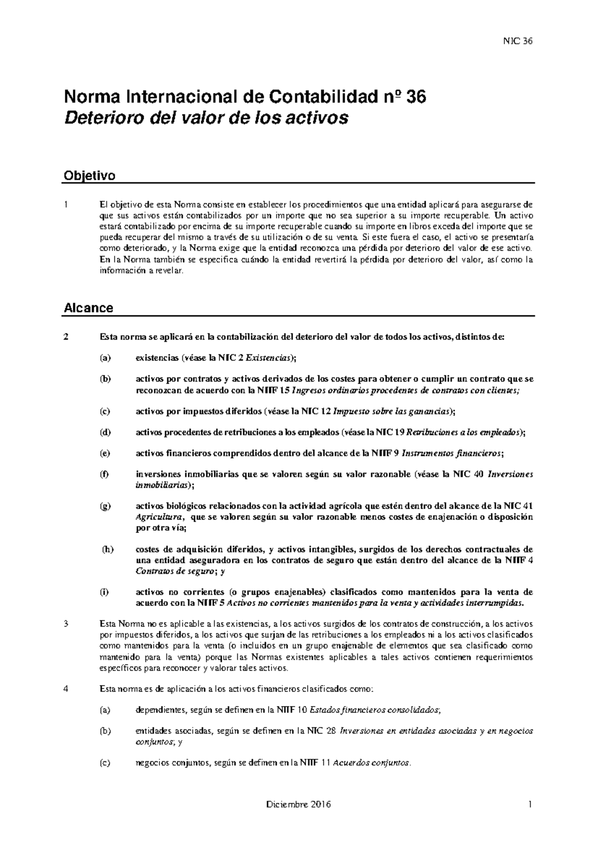 360.NIC 36 Deterioro del valor de los activos - Norma Internacional de ...