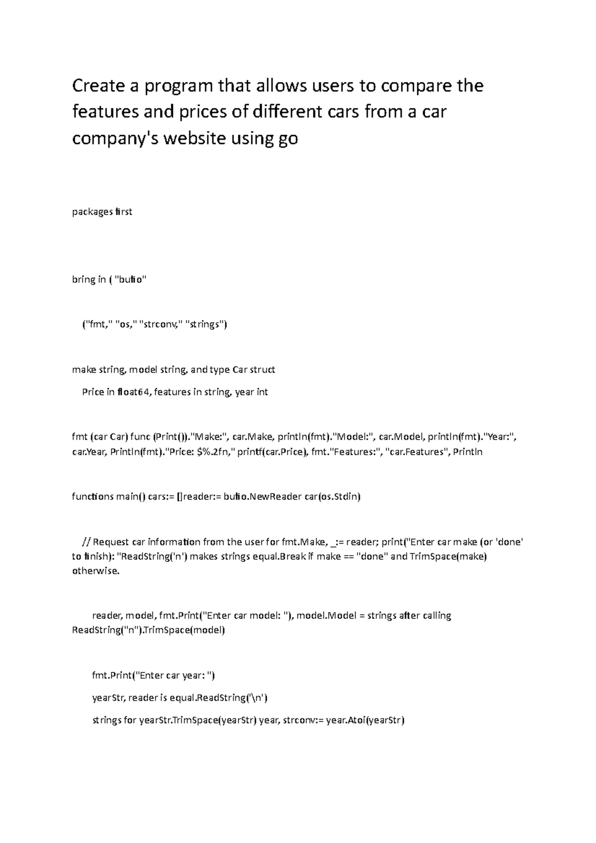 Comp6076-compare 07-go - Create a program that allows users to compare the features and prices ...