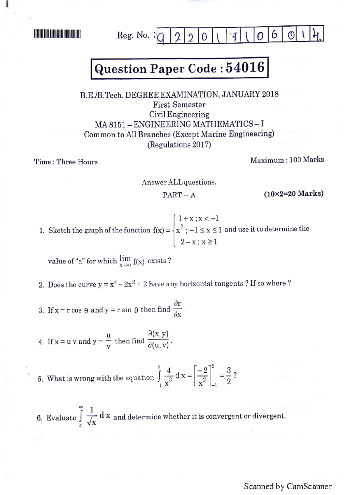 EMA P1 - mathematics first year paper - MAT171T - Scanned by CamScanner ...