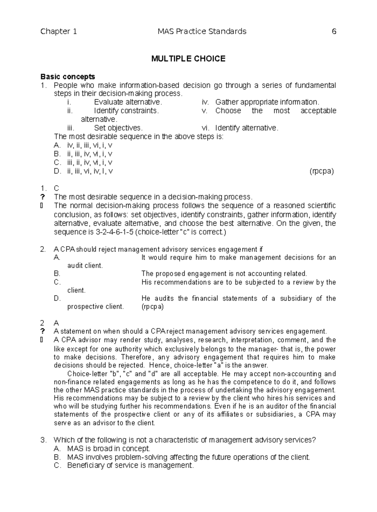 Chapter 1 solman MAS Agamata - MULTIPLE CHOICE Basic concepts People ...