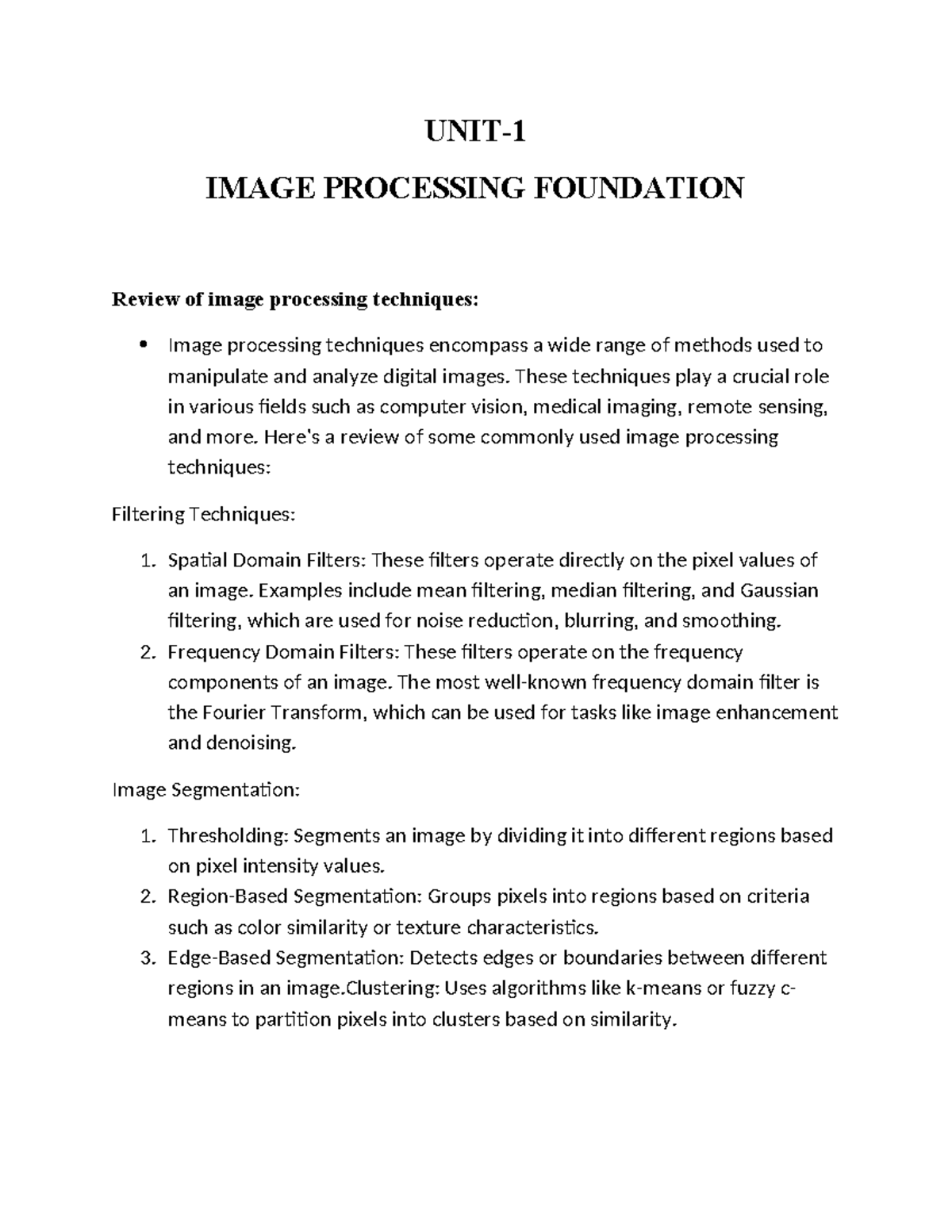 UNIT-1 - Computer vision introduction - UNIT- IMAGE PROCESSING FOUNDATION Review of image ...