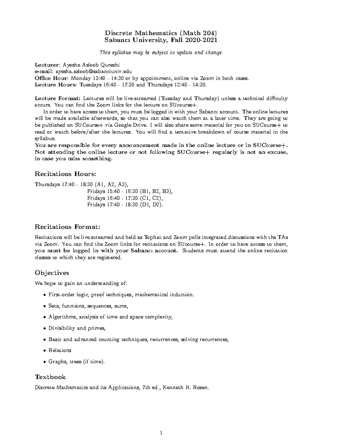 MATH204 Syllabus Fall 2020 - Discrete Mathematics (Math 204) Sabancı ...