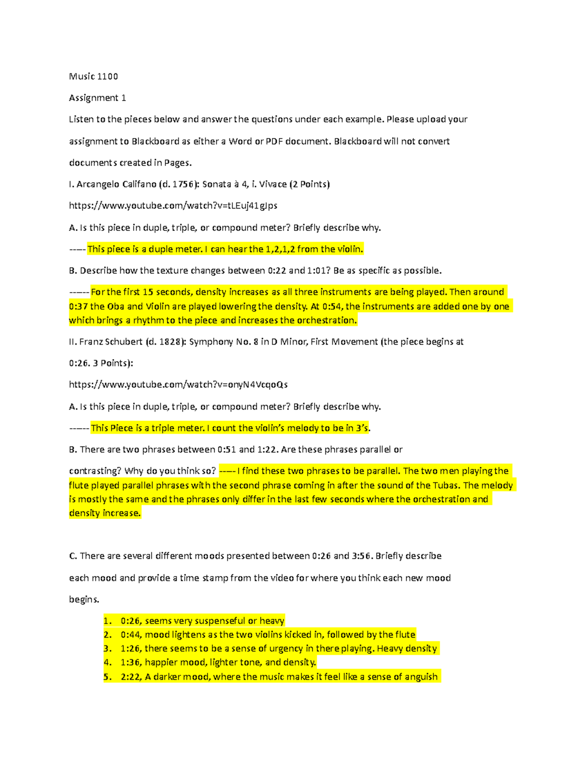 Assignment 1 Music History - Music 1100 Assignment 1 Listen to the ...