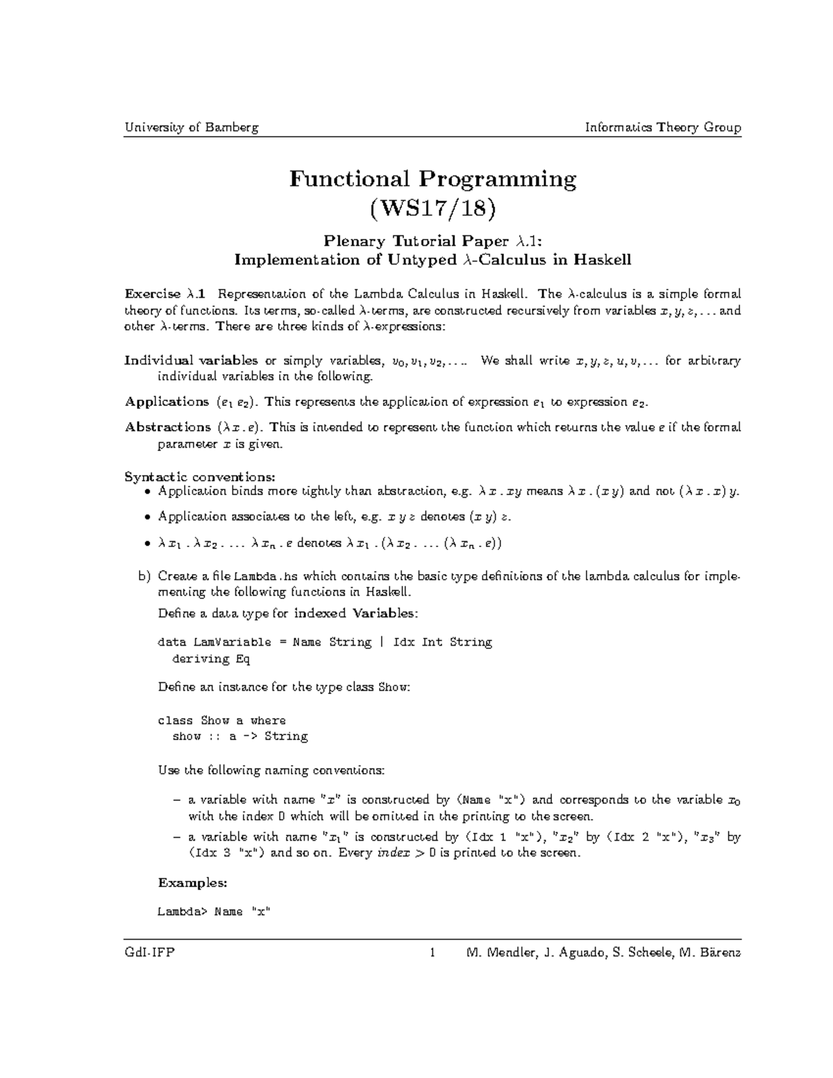 Lambda Calculus Functional Programming Ws1718 Plenary Tutorial