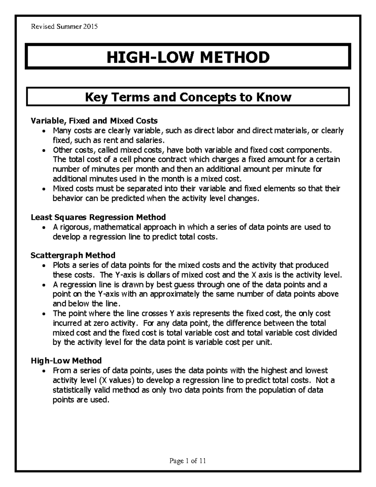 4c. High-Low Method CR - HIGH-LOW METHOD Key Terms and Concepts to Know ...