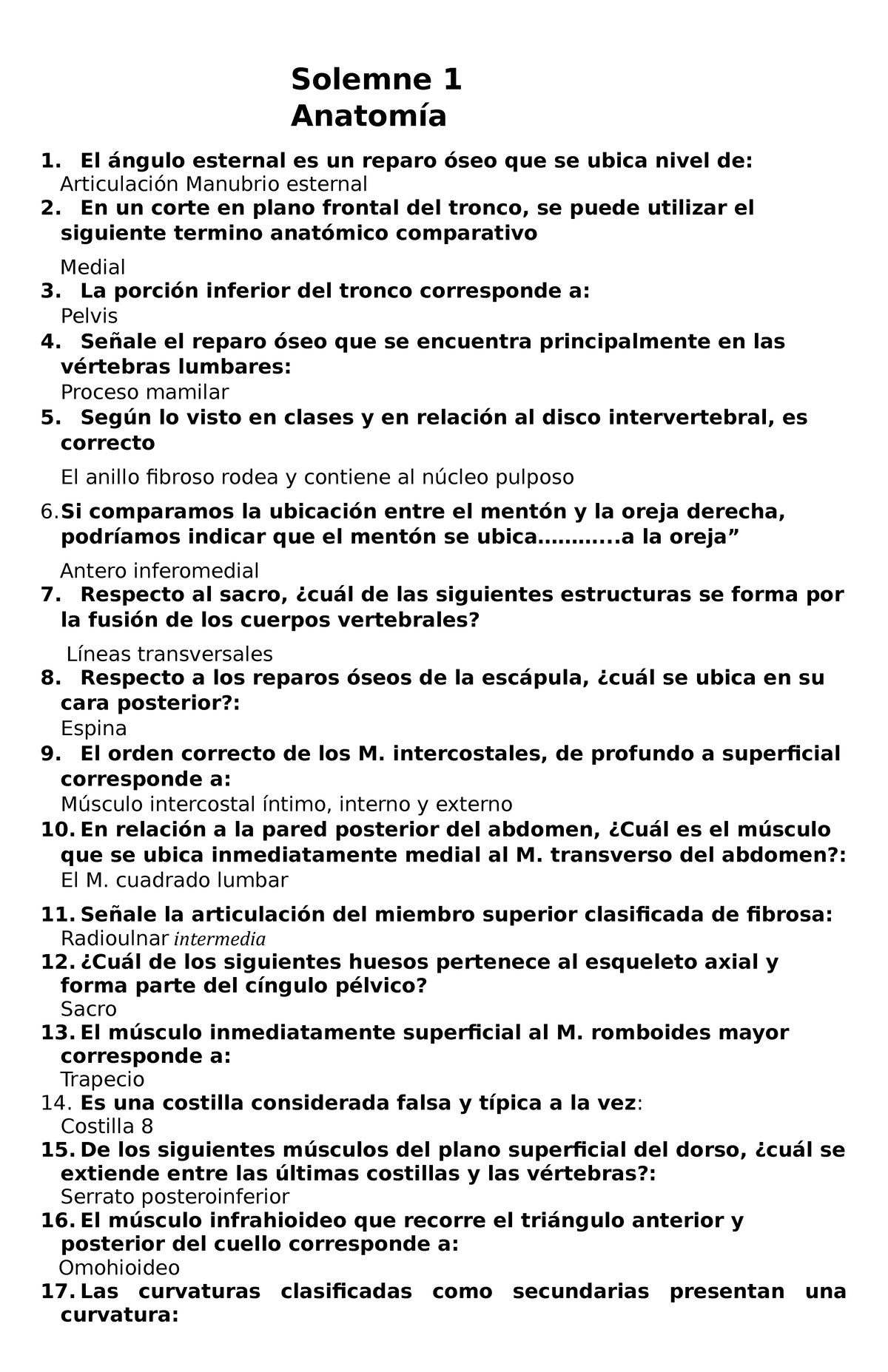 Solemne 1 anato - anatomia - Universidad Andrés Bello - Studocu