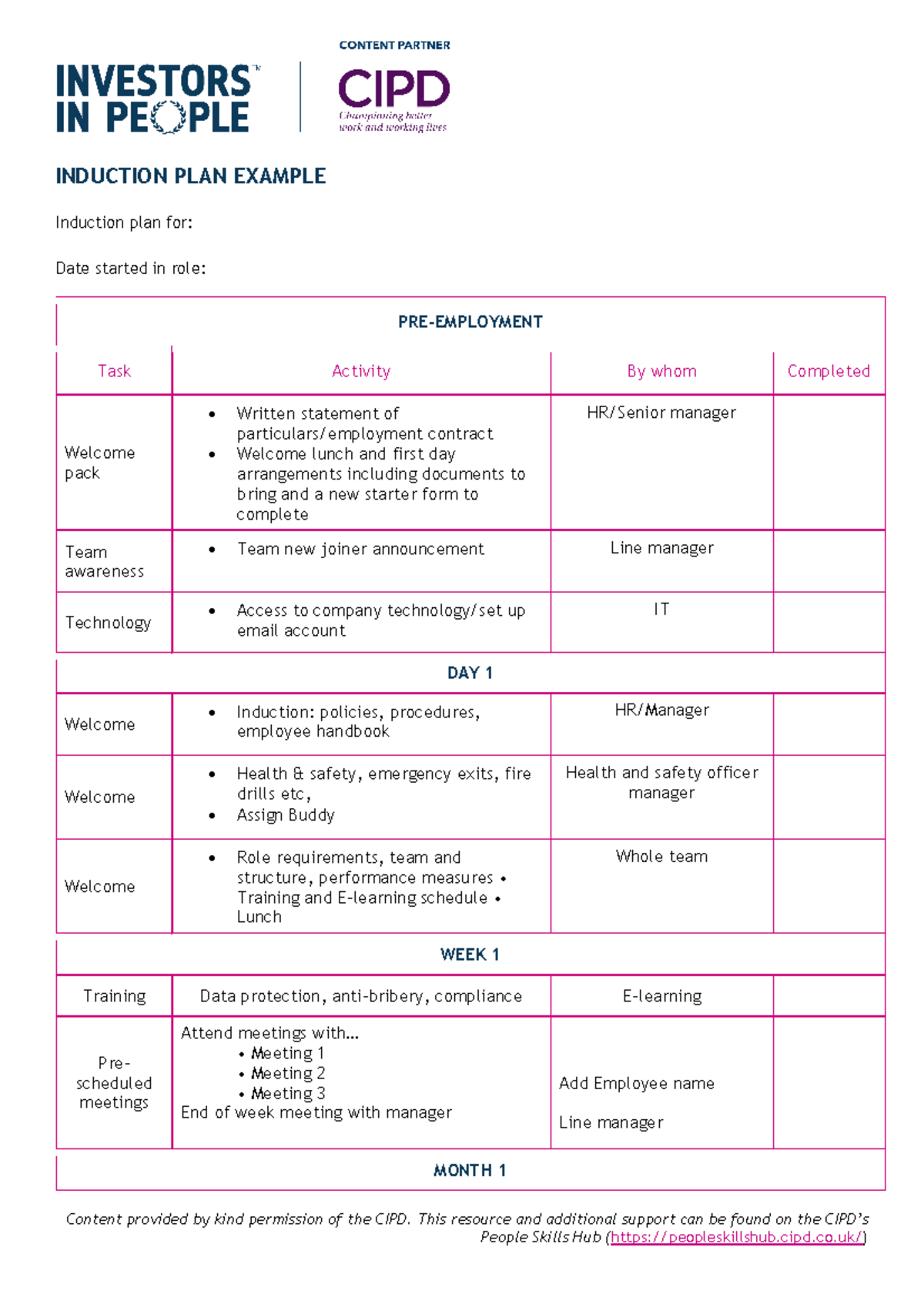 Induction-Plan-Example - Content provided by kind permission of the ...