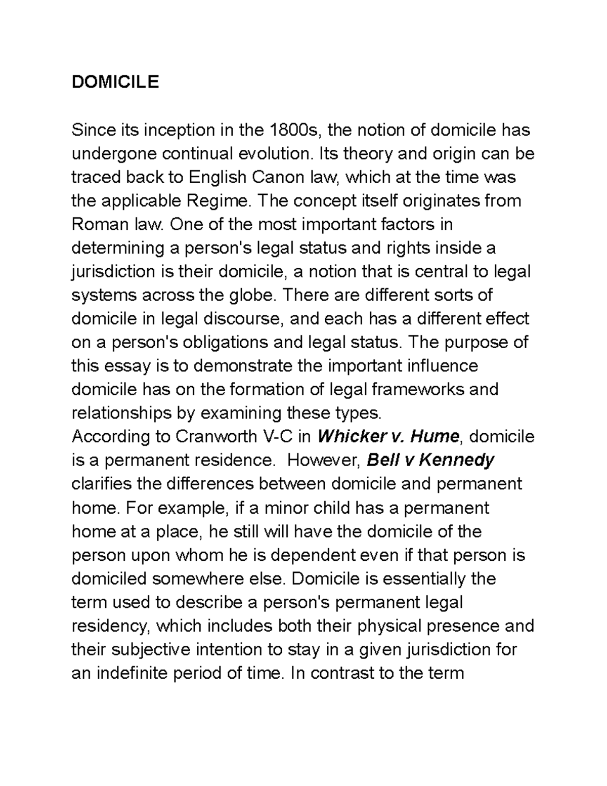 Domicile - DOMICILE Since its inception in the 1800s, the notion of ...