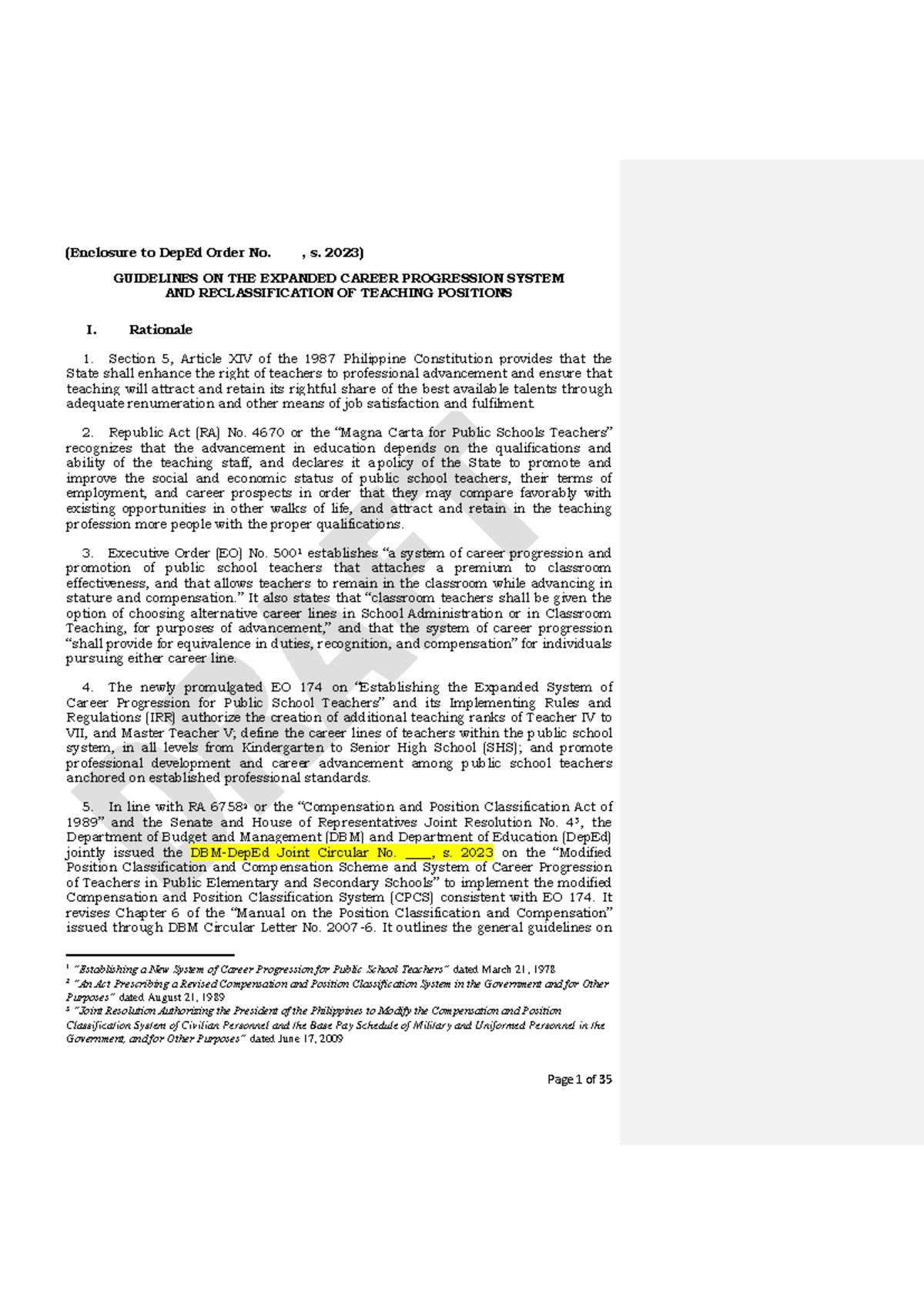 Draft of ECP System - (Enclosure to DepEd Order No. , s. 20 23 ...